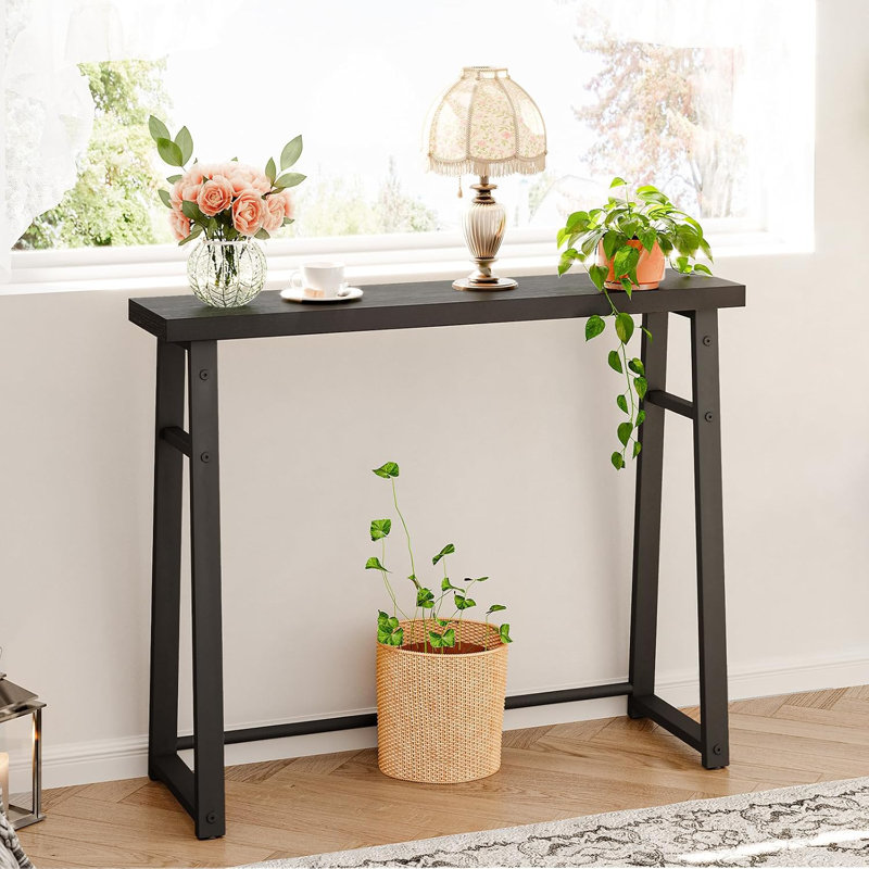 Ebern Designs 39.4 Narrow Console Table Entryway Table With Storage Foyer Table Sofa Table Behind Couch Table Sturdy Frame Easy To Assemble Black Wayfair